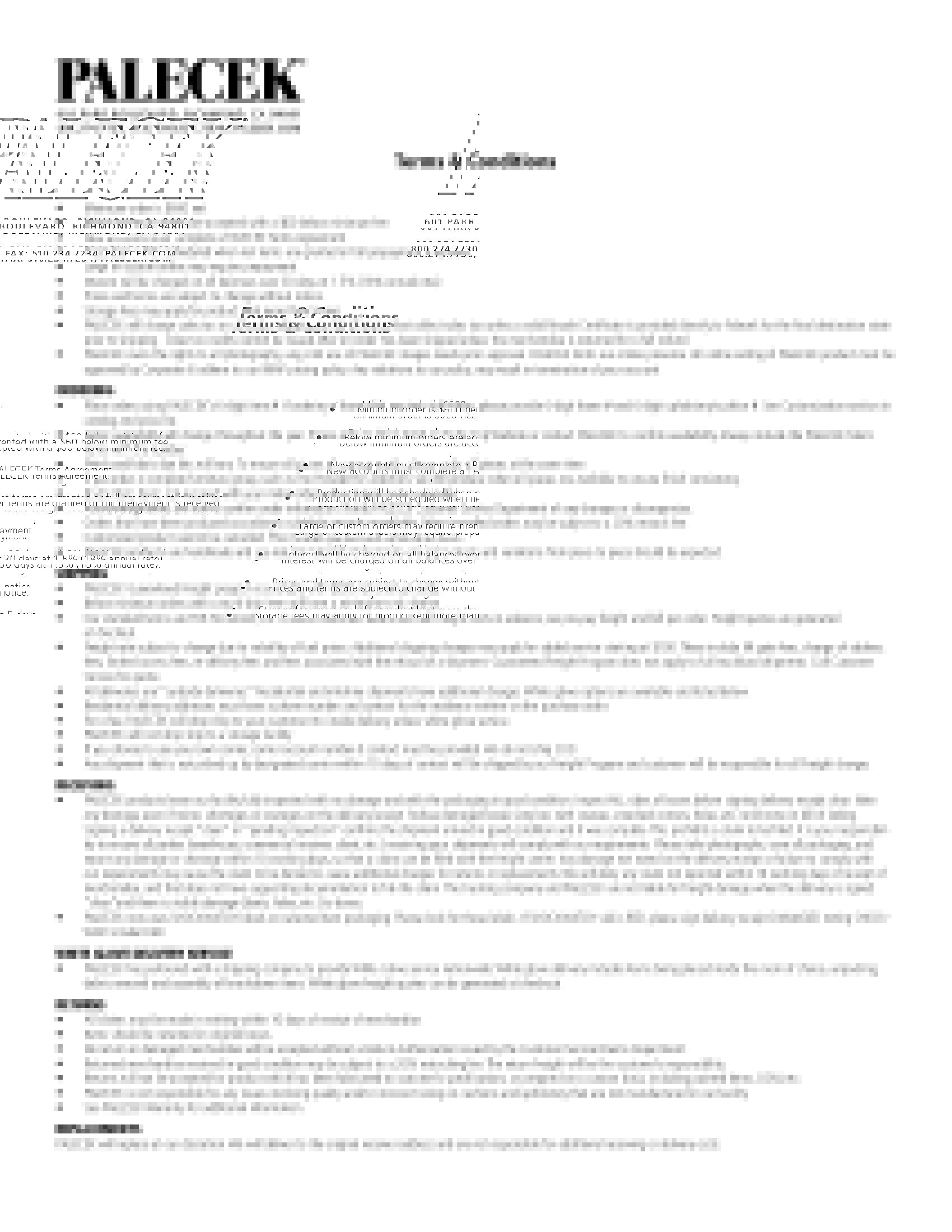 Terms & Conditions - Palecek